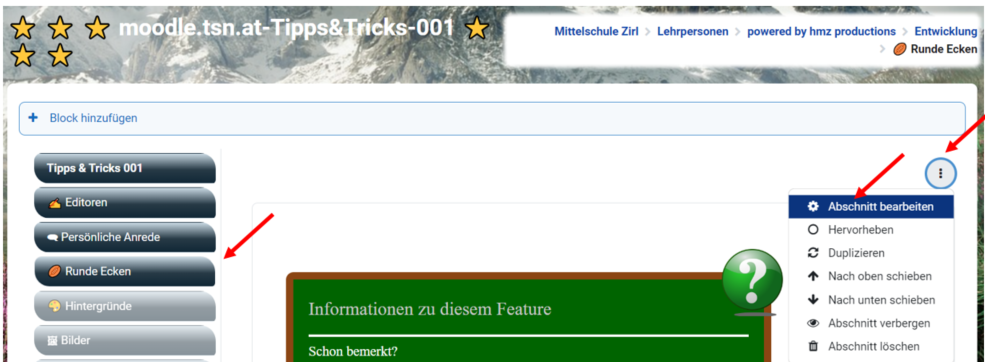 Abschnitt: 🏉 Runde Ecken | ⭐ ⭐ ⭐ moodle.tsn.at-Tipps&Tricks-001 ⭐ ⭐ ⭐ ...